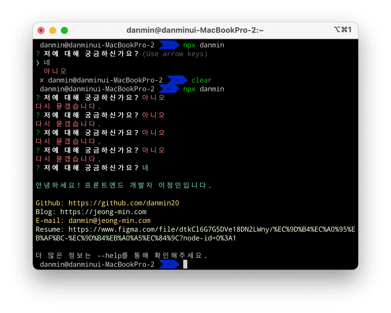 개발자 단민 | Node.js로 CLI 프로그램 만들어서 npm 배포하기 (npx danmin)